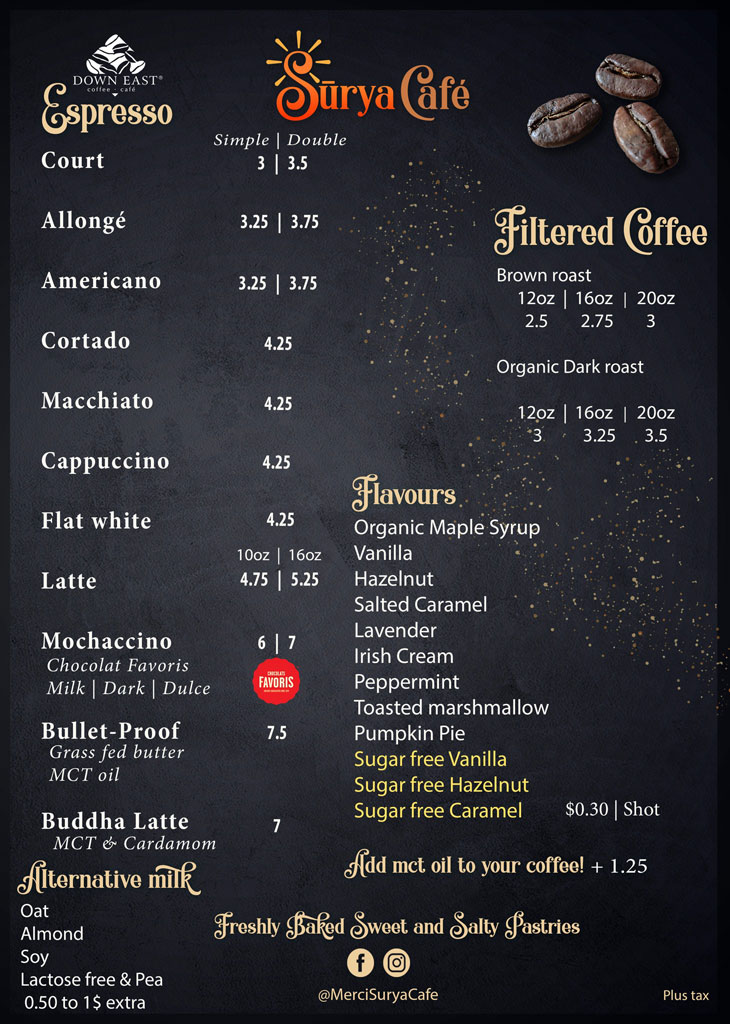 Menu | Surya Cafe